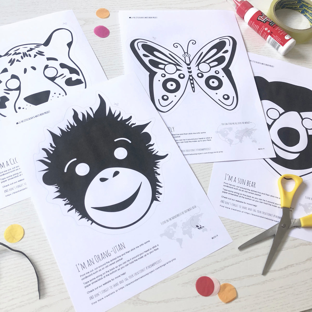 Southeast Asia animal masks craft project FREE download