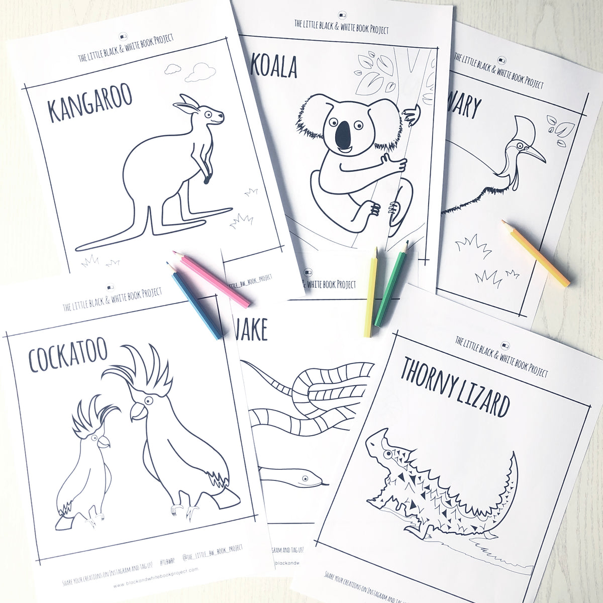 Australian animals colouring sheets