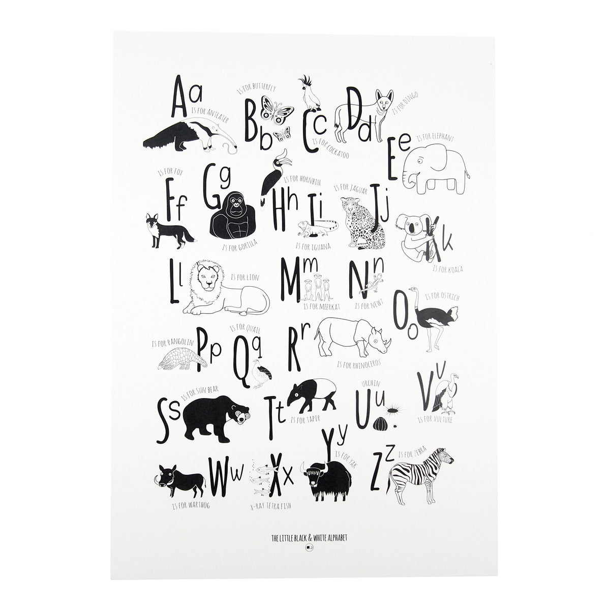Animal Alphabet Print in black and white
